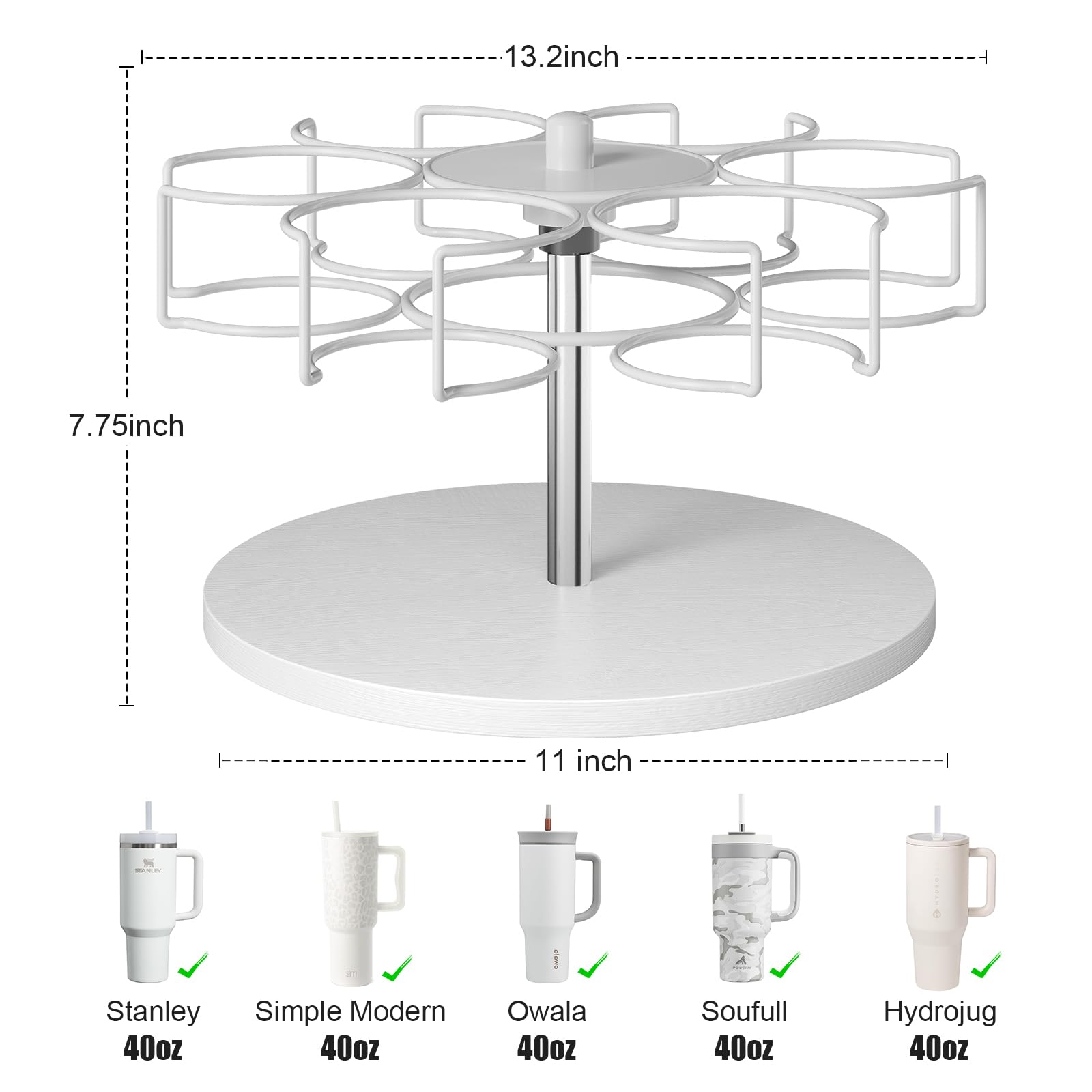 Stanley 40 oz Cup Organizer with Quiet Silent Pivot, Rotating Tumbler Holder, Water Bottle Storage for Kitchen Organization, Adjustable Height, Easy Access, Equipped with Non-Slip Pads (White)