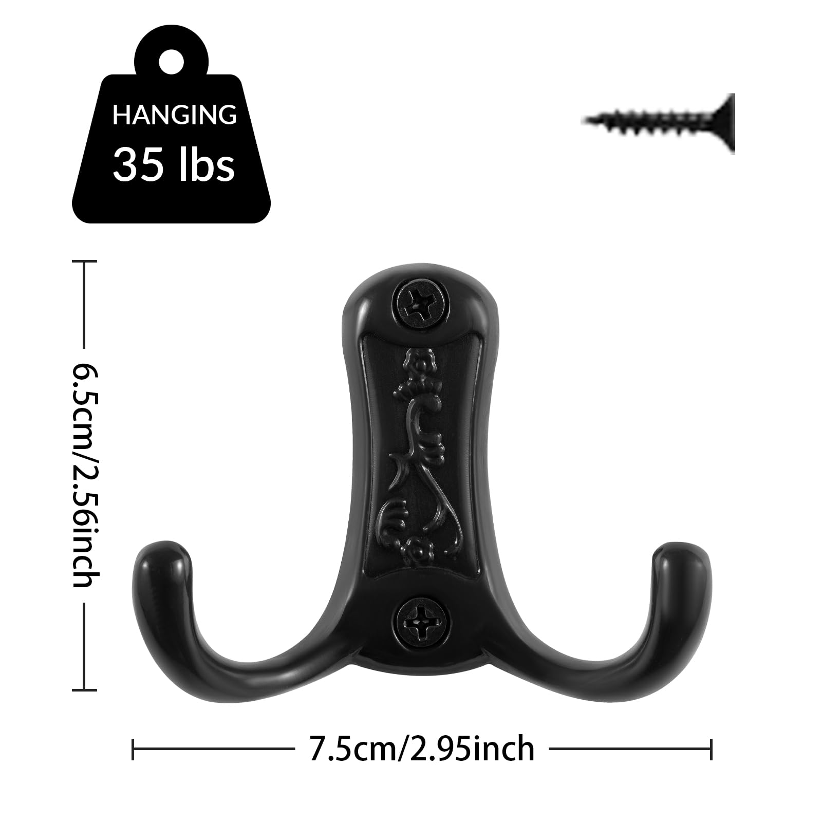 ZSDAJUJU 5Pcs Brass Coat Hooks Hardware Wall Hooks Heavy Duty Hooks for Hanging Coats No Rust Double Robe Hooks Wall Mounted for Key Towel Bags Cup Hat (Black)