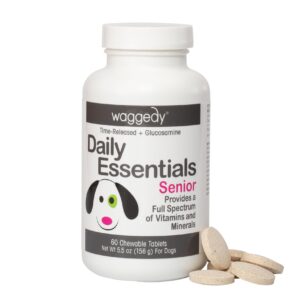 waggedy daily essentials senior tablets with glucosamine — pet supplies for digestion and joint health — dog multivitamin treats for overall defense — dog vitamins and supplements (60 chewy tablets)