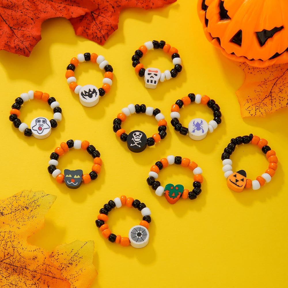 Ganepwns Halloween Clay Beads for Bracelet Making, Orange Black Beading kit with Moon Pumpkin Ghost Witch Hat Charms Pendants for Jewelry Making, DIY Craft Arts Halloween Gifts