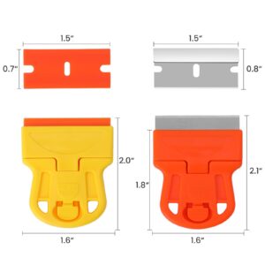 DEPOTA 2 Pack Razor Blade Scraper Plastic Razor Blade Scraper Scraper Tool with Extra 10 Plastic Razor Blades and 10 Metal Blades for Adhesive Remover Removing Labels Stickers Taping on Glass Windows