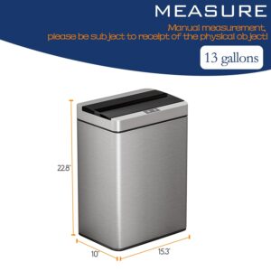 ARTBUSKE 13 Gallon Trash Can Kitchen Trash Can with Lid High-Capacity Garbage Can Stainless Steel Trash Can Automatic Trash Can Motion Sensor Trash Bin for Kitchen Bedroom Bathroom Office