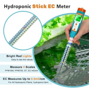 YINMIK Truncheon EC PPM Nutrient Meter for Hydroponic, Conductivity Tester Stick for Hydroponics Growing PPM Measuring Tool (EC, PPM 500, PPM 700, CF, Temp) for Nutrient Reservoir, Aquaponics, DWC