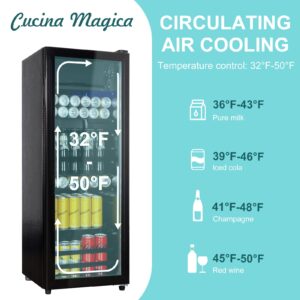 Cucina Magica 4.8 Cu.Ft Beverage Refrigerator, 155 Can Mini Fridge Glass Door, Adjustable Shelves, Drink Fridge, Suitable for Soda, Beer, Essential for Home/Bar