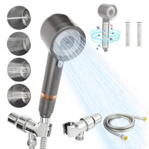 shower filter for hard water, high pressure water softener for shower head with 2pcs carbon filter remove chlorine, heavy metals, toxic chemicals reduces dry itchy skin 4 spray mode with hose bracket