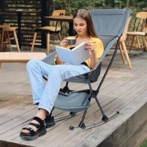 Oversized Folding Rocking Camping Chair with Storage Bag, Adult Heavy Duty Camping Chair, Outside Folding Rocking Chair for Patio, Lawn and Outdoors, Supports 253Lbs