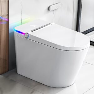 tankless smart toilet with built-in bidet, heated seat, warm water and dry, simple installation, with foot sensor and night light, auto flush, auto open & close lid, wireless remote control