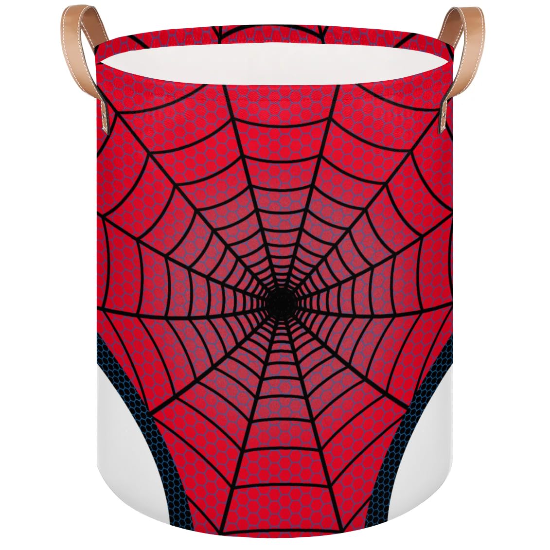 Large Laundry Hamper Basket Red Spider Web Round Collapsible Storage Organizer Bin for Kids, Boys, Nursery, Closet, Bedroom, Playroom, Toys, Dirty Clothes, 16"W x 20"H