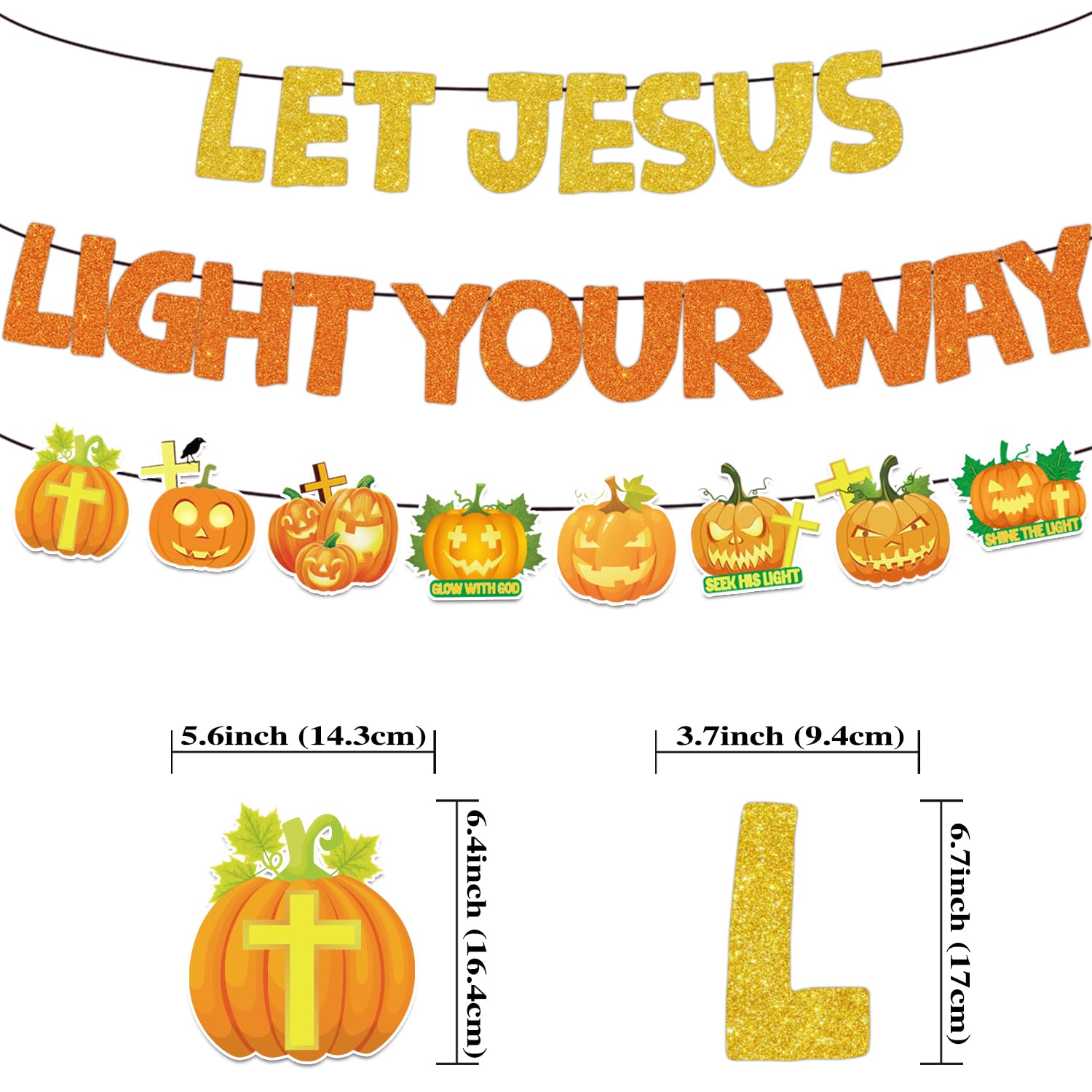 Christian Halloween Decorations Banner, Let Jesus Light Your Way Halloween Party Banner, Religious Halloween Party Banner Trunk or Treat Decorations for Church Christian Halloween Pumpkin Garland