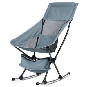 oversized folding rocking camping chair with storage bag, adult heavy duty camping chair, outside folding rocking chair for patio, lawn and outdoors, supports 253lbs