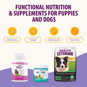 Health Extension Supplements Bundle - Dry Dog Food Chicken & Brown Rice Recipe (4 lbs), Joint & Hip Supplement Cheese Flavored Powder (8oz), Multivitamin (30 Tablets) - Complete Nutrition for Dogs