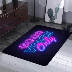 Manicer Neon Area Rug, Blacklight Good Vibes Only UV Reactive Non-Slip Door Throw Rug Fluorescent Flannel Floor Mat Carpet, Glow in The Dark Play Mat for Bedroom, Playroom - 19.7" x 31.5"