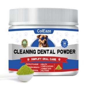 dog teeth cleaning powder, dog plaque and tartar remover, dog breath freshener, teeth cleaning made easy, targets tartar & bad breath, healthy mouth for dogs, formulated for small, medium, large dogs