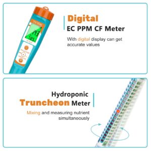 YINMIK Truncheon EC PPM Nutrient Meter for Hydroponic, Conductivity Tester Stick for Hydroponics Growing PPM Measuring Tool (EC, PPM 500, PPM 700, CF, Temp) for Nutrient Reservoir, Aquaponics, DWC