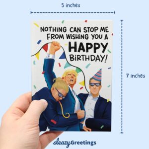 Donald Trump Funny Birthday Card for Men and Women - Nothing Can Stop Me From Wishing You a Happy Birthday Card for Brother, Dad, Wife, Husband, and Friend - Trump Raising Fist Birthday Card