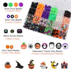 Ganepwns Halloween Clay Beads for Bracelet Making, Orange Black Beading kit with Moon Pumpkin Ghost Witch Hat Charms Pendants for Jewelry Making, DIY Craft Arts Halloween Gifts