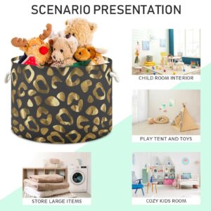 Krafig Gold Leopard Print Pattern Round Collapsible Storage Basket, Large Toy Storage, Laundry Baskets, Open Home Storage Bins for Toy Organizer, Home Decor, Clothes, Toys