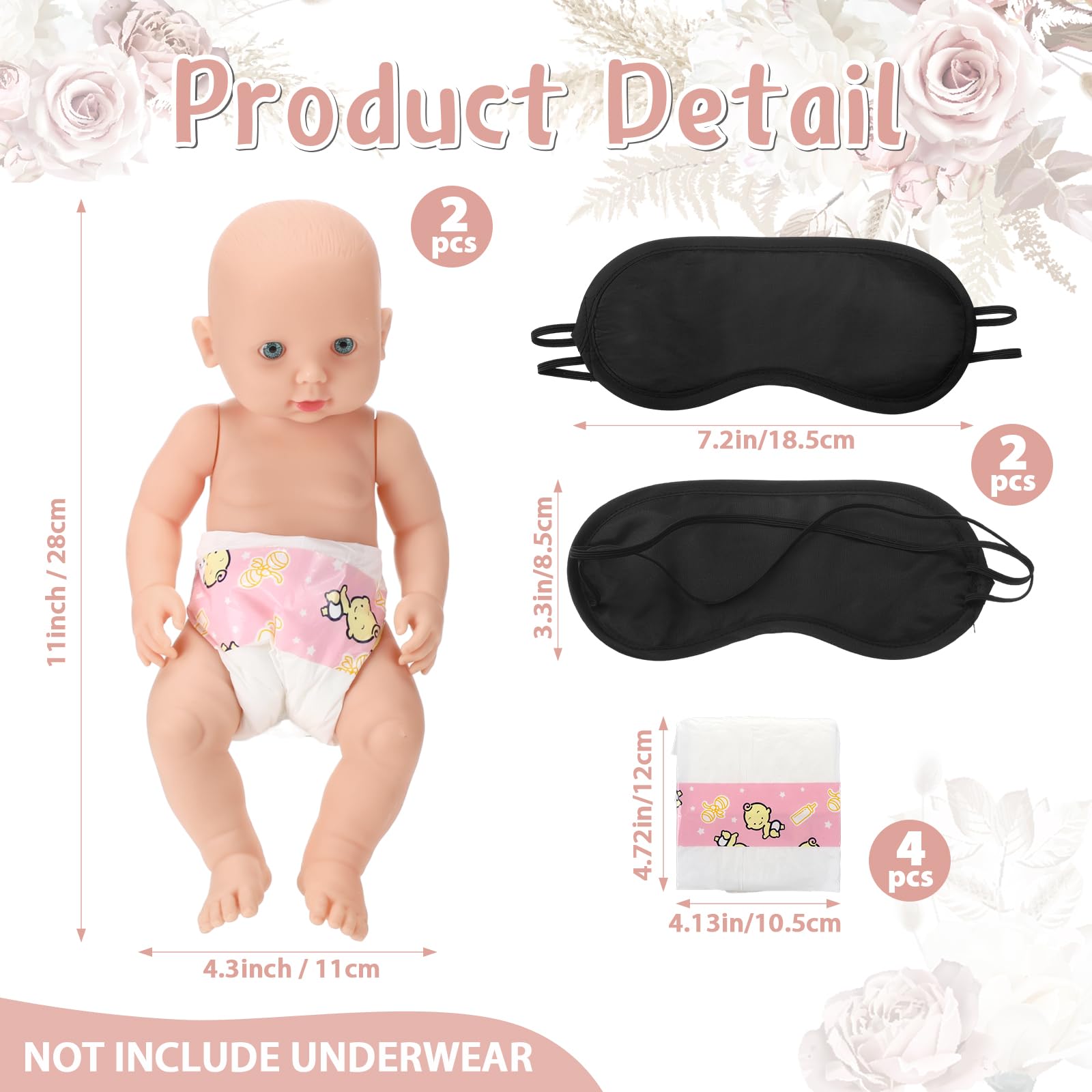 Lineshading 9 Pcs Baby Shower Game Supplies for Blindfold Diaper Changing Baby Dolls with Blindfolds Diapers Baby Changing Diaper Race Game Set for Baby Shower (Rose,Flesh Pink)