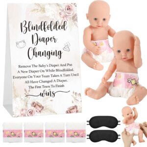 lineshading 9 pcs baby shower game supplies for blindfold diaper changing baby dolls with blindfolds diapers baby changing diaper race game set for baby shower (rose,flesh pink)