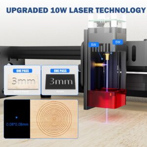 Phoisk YR3-10W Laser Engraver - 10000mW Laser Engraving Machine, 30000mm/min Class 4 DIY Laser Cutter for Wood and Metal, Dark Acrylic, Glass, Leather, Working Area 13"x13"