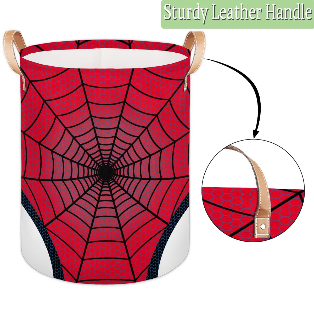 Large Laundry Hamper Basket Red Spider Web Round Collapsible Storage Organizer Bin for Kids, Boys, Nursery, Closet, Bedroom, Playroom, Toys, Dirty Clothes, 16"W x 20"H