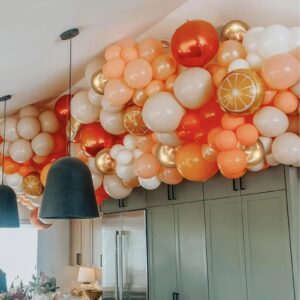 136Pcs Thanksgiving Fall Balloons Garland Arch Kit - 5 10 12 18 inch Orange Pastel Orange Gold and White Balloons for Fall Baby Shower Birthday ThanksGiving Pumpkin Themed Party Decorations