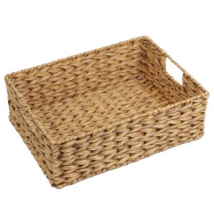 ordelite wicker basket, baskets for organizing, plastic storage basket with handles, waterproof woven basket for storage, pantry baskets-1 pack (brown)