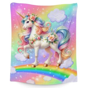 beoiibird blanket for girls boys - 50"x60" inches cute unicorn throw blanket gift for teens - colorful warm fuzzy blankets for couch, bed & travel