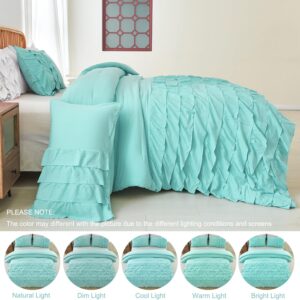 PERFEMET Teal Boho Full Size Bedding Sets for Girls, Multi Layers Ruffle Kids Comforter Set, Washed Microfiber Princess Bed Set, Farmhouse Fluffy Boho Preppy Bedding Set (Teal,Full)