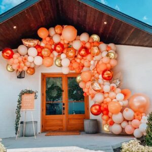 136Pcs Thanksgiving Fall Balloons Garland Arch Kit - 5 10 12 18 inch Orange Pastel Orange Gold and White Balloons for Fall Baby Shower Birthday ThanksGiving Pumpkin Themed Party Decorations