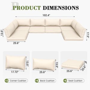 VONZOY Outdoor Furniture Cushions, Patio Replacement Cushions for Furniture Set, 14 Pieces Water-Resistant Patio Sofa Cushions Fits 6-seat Sectional Couch(Cream)