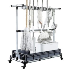 broom and mop organizer wall hanging, movable commercial multifunctional cleaning cart and tool organizer drain rack, 41.34x19.69x5.12 inches cleaning cart put wet mops for garden garage organizer