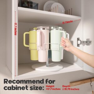 Stanley 40 oz Cup Organizer with Quiet Silent Pivot, Rotating Tumbler Holder, Water Bottle Storage for Kitchen Organization, Adjustable Height, Easy Access, Equipped with Non-Slip Pads (White)