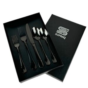 SUPRAQ Kitchen Utensil Stainless Steel Cutlery Set 5 Pieces - 2 Spoons, 2 Forks and 1 Knife (Black)