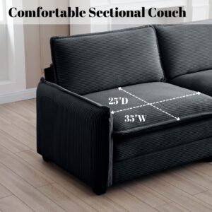 115" Modular Sectional Sofa,L Shaped Sectional Couches for Living Room,3-Seater Corduroy Upholstered Cloud Couches with Movable Ottoman and Deep Seats