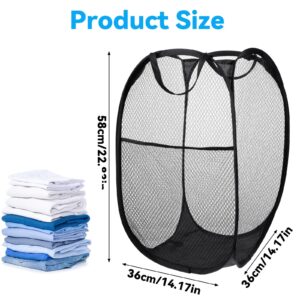 Gjinxi Strong Mesh Pop up Laundry Hamper Basket Large Collapsible Mesh Laundry Basket Pop Up Hamper Foldable Mesh Laundry Bag Travel Black Hamper Basket Pocket Storage with Handles