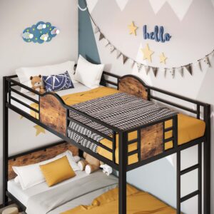 LIKIMIO Bunk Bed Twin Over Twin with Ladder and MDF Board Guardrail, Twin Bunk Beds with 2 Storage Drawers, Space-Saving, Noise Free, Black