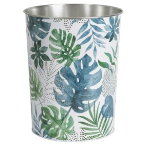 allure home creation blue palm leaves metal wastebasket-small size-1.5 gallons