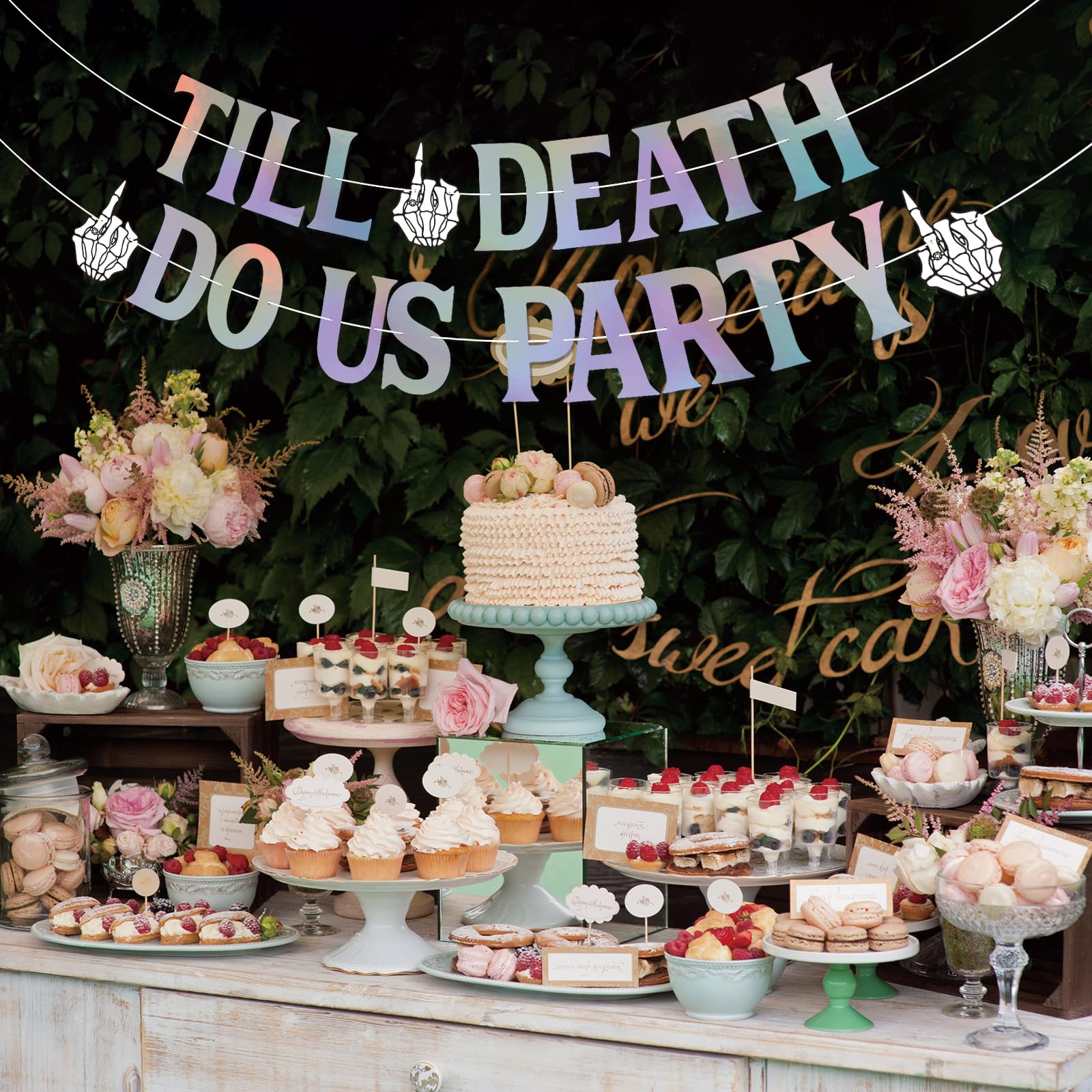 Till Death Do Us Party Banner - Bride or Die Sign, Halloween Wedding Party Decorations, Halloween Theme Bridal Shower Bachelorette Party Fireplace Mantle Decorations Holographic