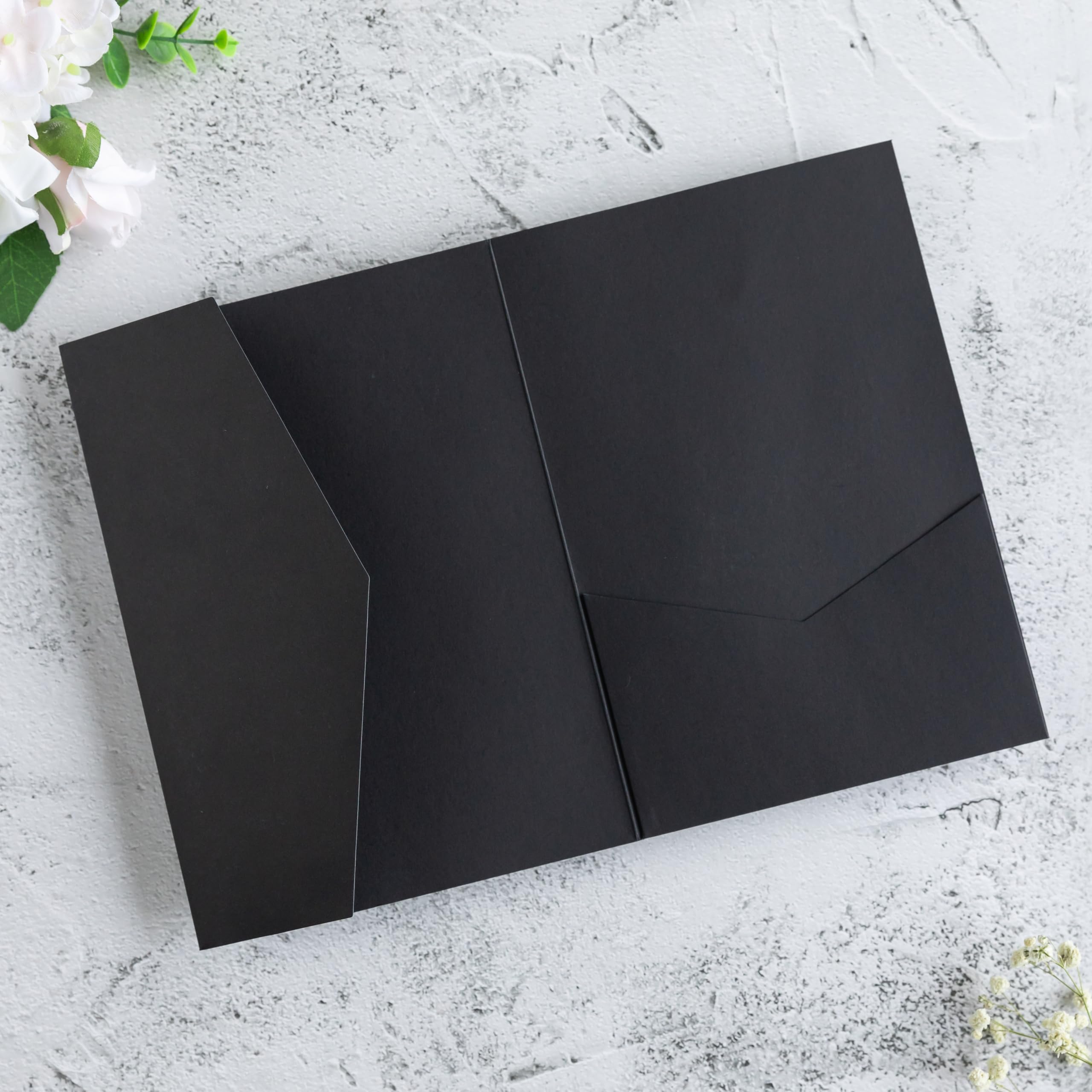 FEIYI 20 PCS Black Tri-fold Laser Cut Wedding Invitation Pockets for 5x7 Wedding Cards Bridal Shower Engagement Quinceanera Invitation