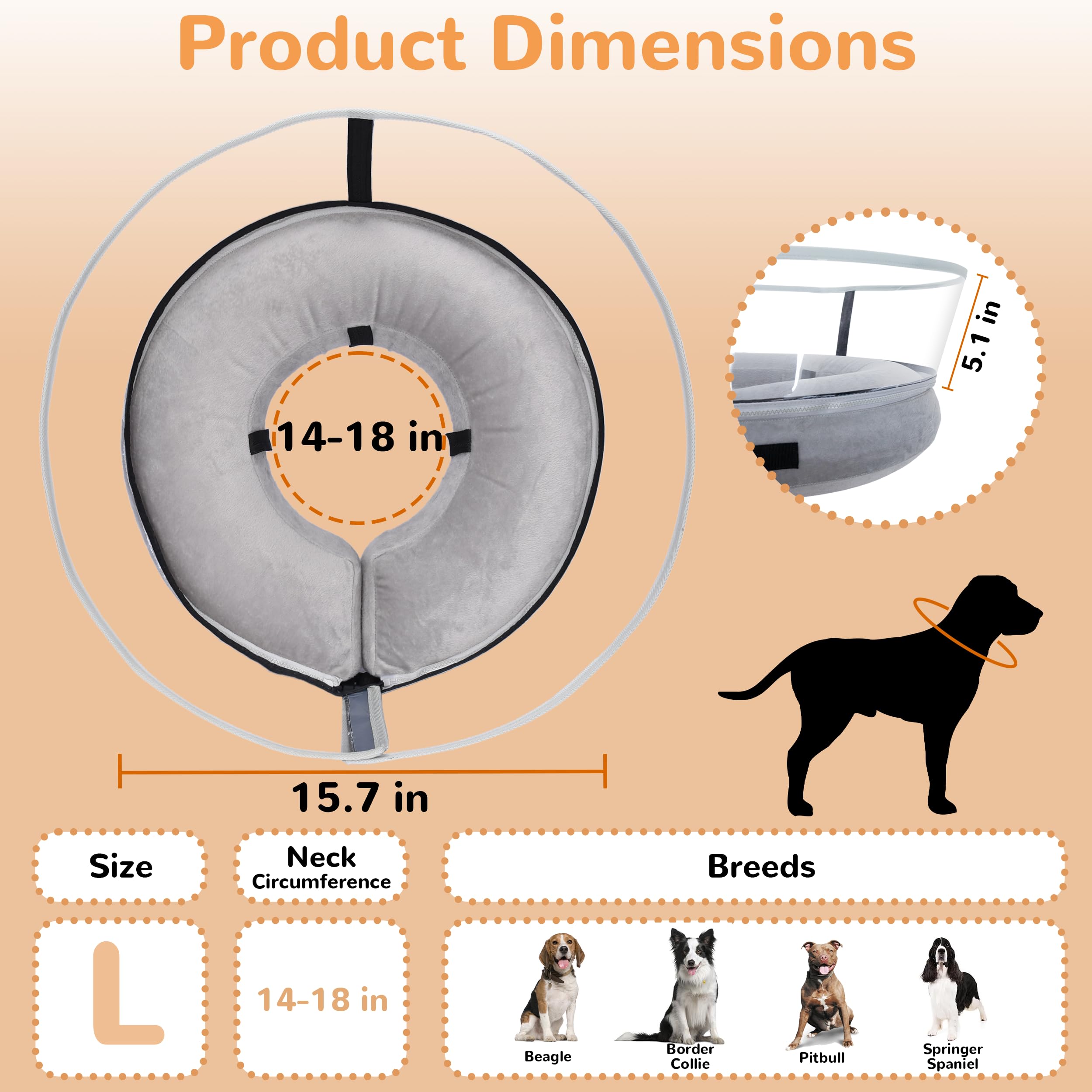 Inflatable Dog Cone Collar Alternative - EzKamfort Soft Dog Cone for Dogs After Surgery, 2-in-1 Dog Recovery Collar with Detachable Shield to Stop Licking, Dog Donut Cone for Small Medium Large Dogs