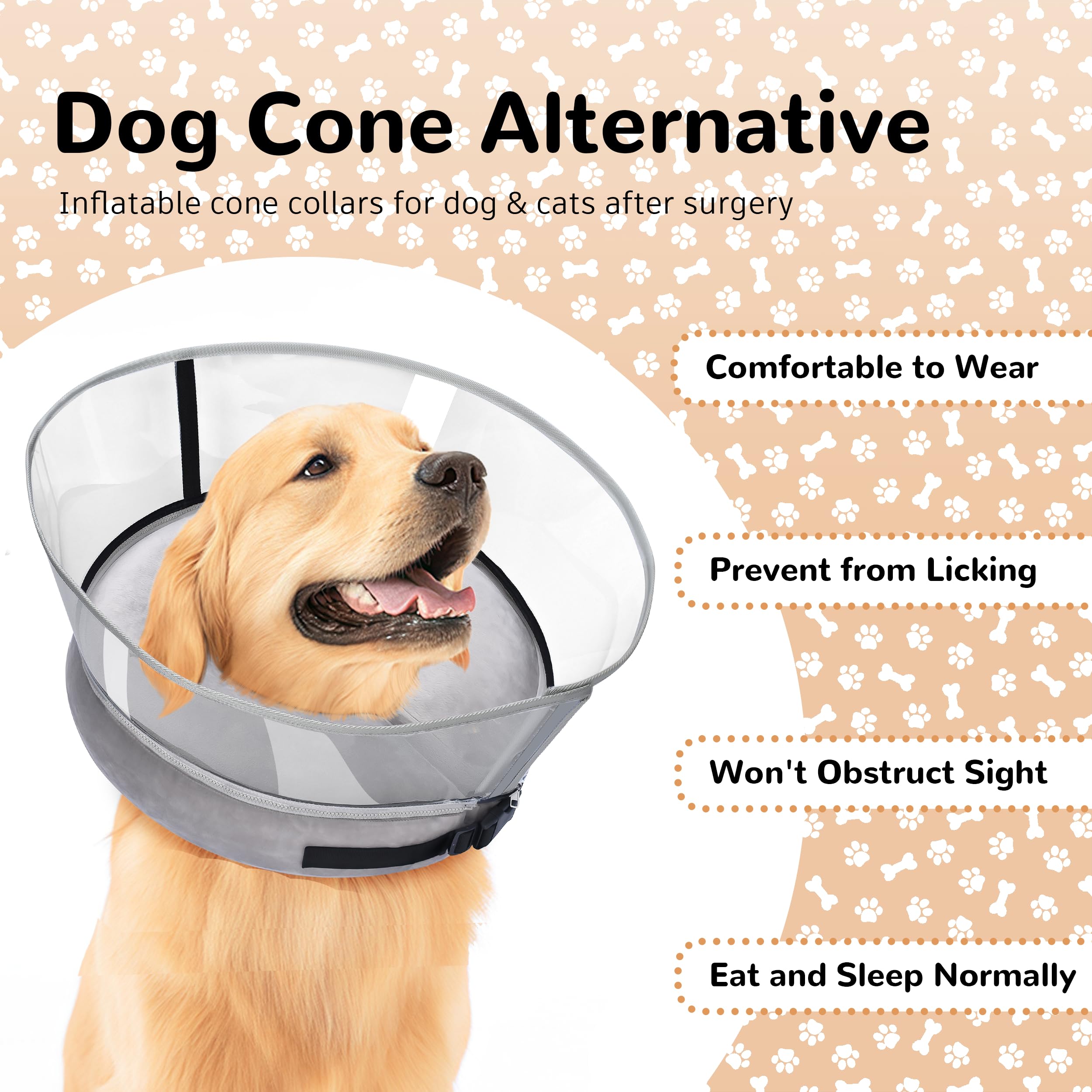 Inflatable Dog Cone Collar Alternative - EzKamfort Soft Dog Cone for Dogs After Surgery, 2-in-1 Dog Recovery Collar with Detachable Shield to Stop Licking, Dog Donut Cone for Small Medium Large Dogs