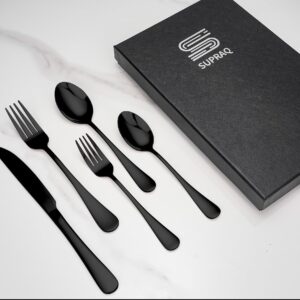 SUPRAQ Kitchen Utensil Stainless Steel Cutlery Set 5 Pieces - 2 Spoons, 2 Forks and 1 Knife (Black)