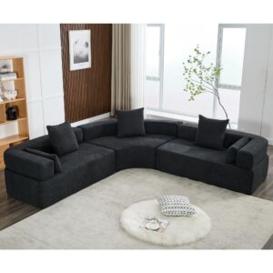 justone 111" sectional sofa for living room,oversized combination sofa,curved sofa,semicircular modular sofa with 4 pillows for home office,3 piece free combination(black)