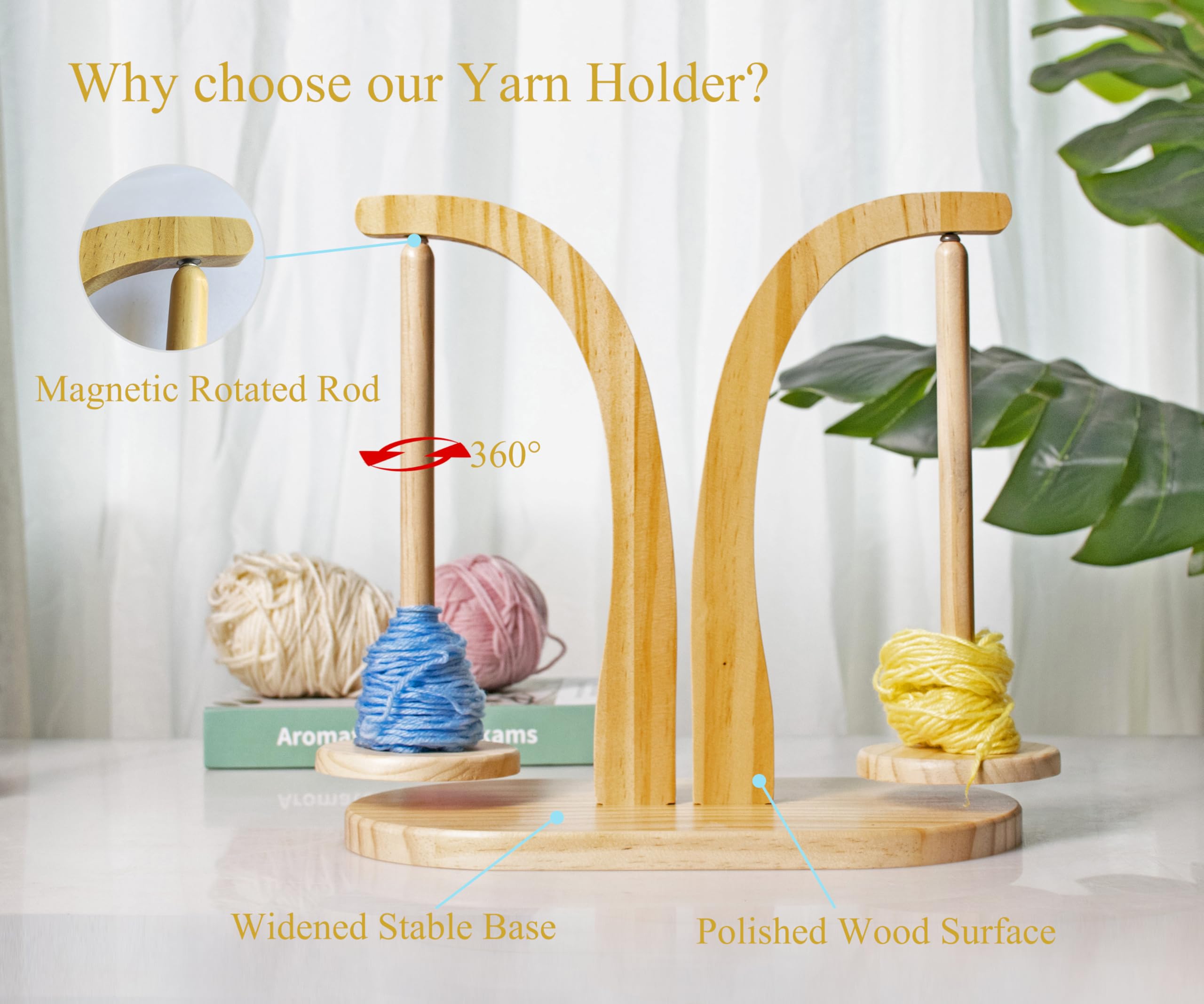 Kamostarr Wooden Yarn Holder for Crocheting, Magnetic Rotating Yarn Ball Holder, Yarn Spinner as Crochet Gift for Knitting Lovers