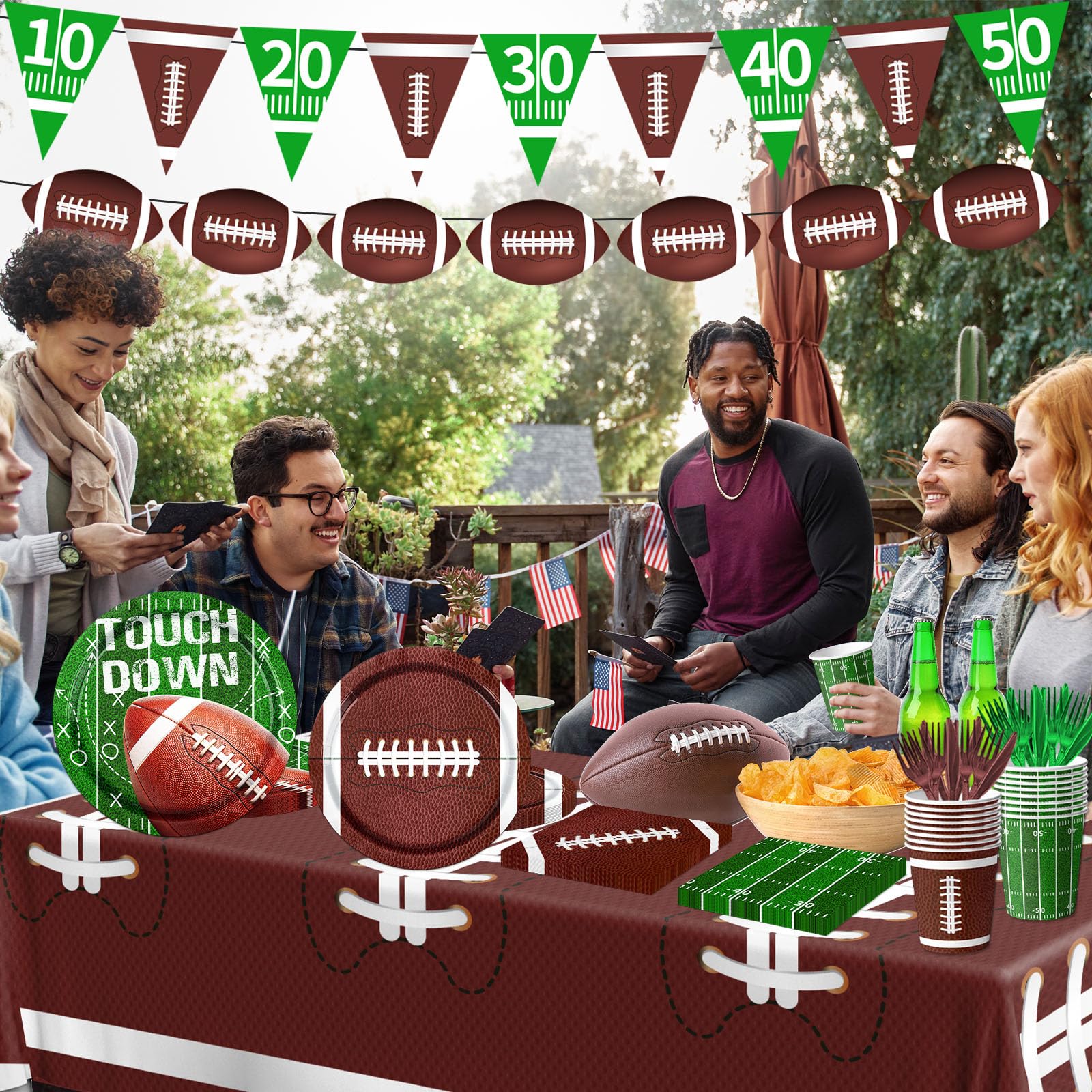 Football Party Supplies Kit Serve 25, 178Pcs Football Theme Party Decorations Includes Football Plates and Napkins Cups Banner Tablecloth for Football Birthday Game Day Tailgate Party Decorations