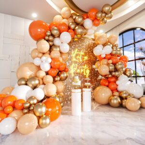 136pcs thanksgiving fall balloons garland arch kit - 5 10 12 18 inch orange pastel orange gold and white balloons for fall baby shower birthday thanksgiving pumpkin themed party decorations