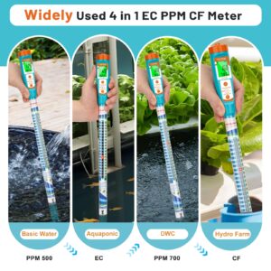 YINMIK Truncheon EC PPM Nutrient Meter for Hydroponic, Conductivity Tester Stick for Hydroponics Growing PPM Measuring Tool (EC, PPM 500, PPM 700, CF, Temp) for Nutrient Reservoir, Aquaponics, DWC