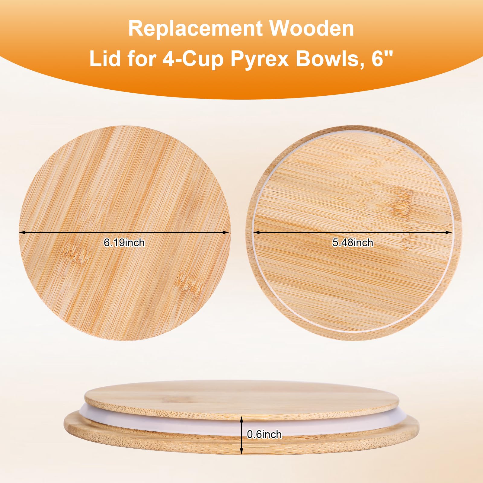 Replacement Wooden Lid for 4-Cup Pyrex Bowls, 6" Round Reusable Storage Cover, Durable Food Lid for Pyrex Glass Containers (Container excluded) (1)