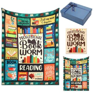 hunnmingre 3 pcs book lovers gifts set, bookish gifts for librarian readers, includes 60"x 50" throw blankets greeting card box, book club gifts for women bookworm on birthday christmas